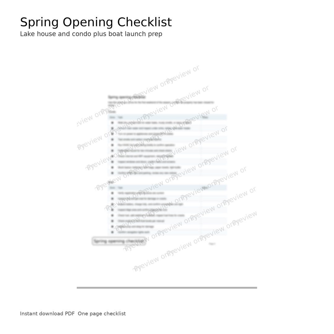 Spring Opening Checklist Condo Lake House and Boat Printable Lake ...