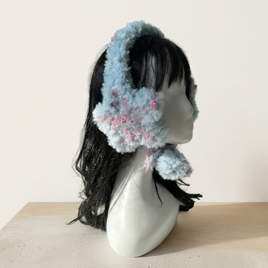 Handmade Blue Fluffy Star Earmuffs Y2K | Crochet Ear Warmer | Coquette ...
