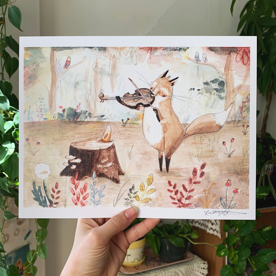 Fiddle Fox 8.5x11 Illustrated Print - Etsy
