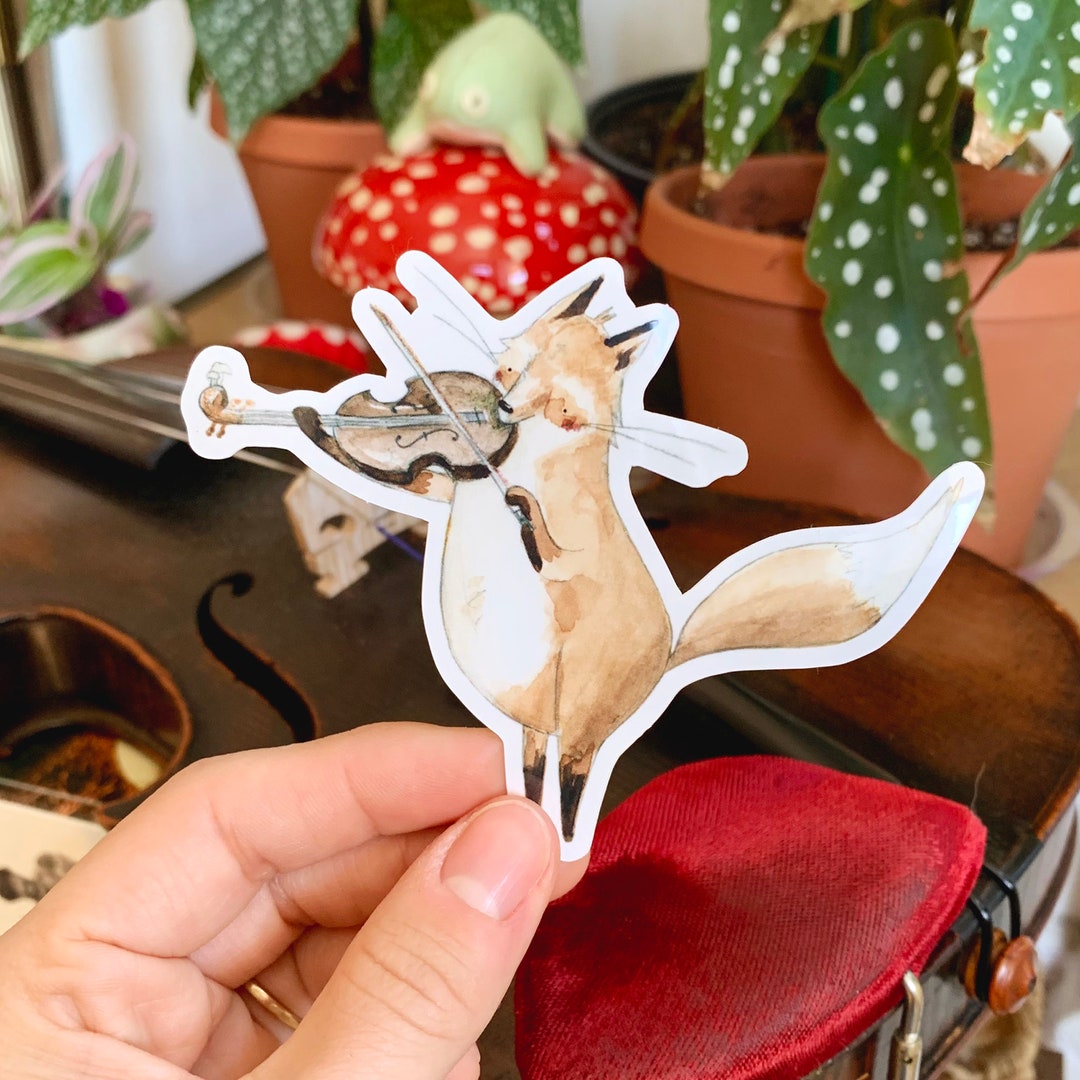 Fiddle Fox Sticker Die Cut Glossy Fox With Violin Sticker Laptop ...