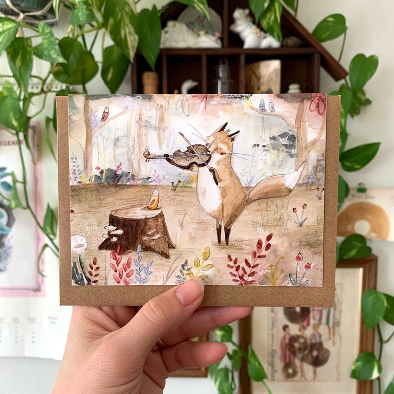 Fiddle Fox Greeting Card Blank Illustrated Everyday Card Woodland Fox ...