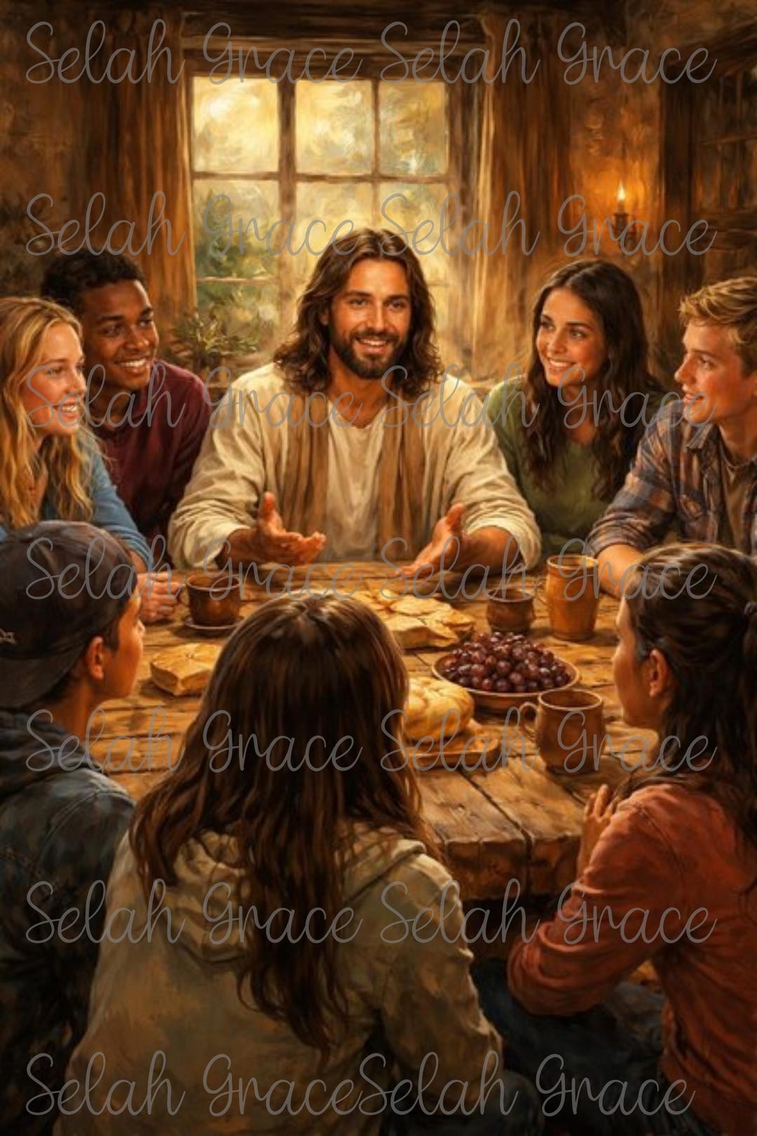 LDS Around the Table| Jesus and Teens Art | Digital Download ...