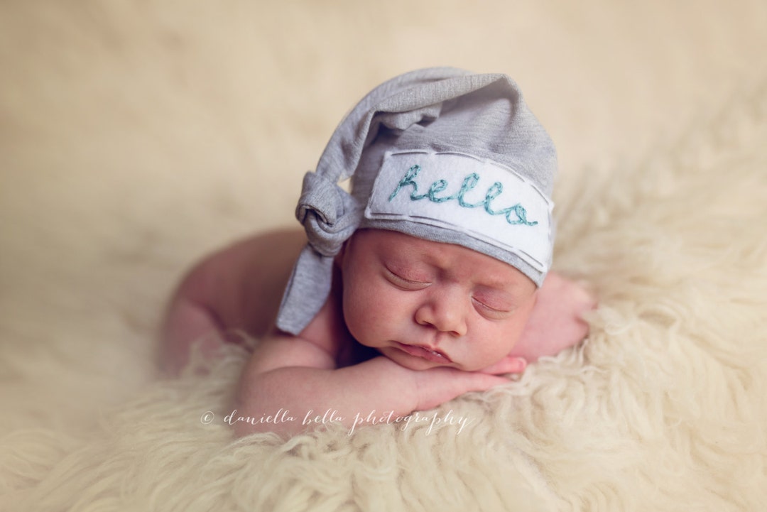 Hello Baby Boy - Baby Monogramed Hat - Name Hospital Hat - Knot Hat ...