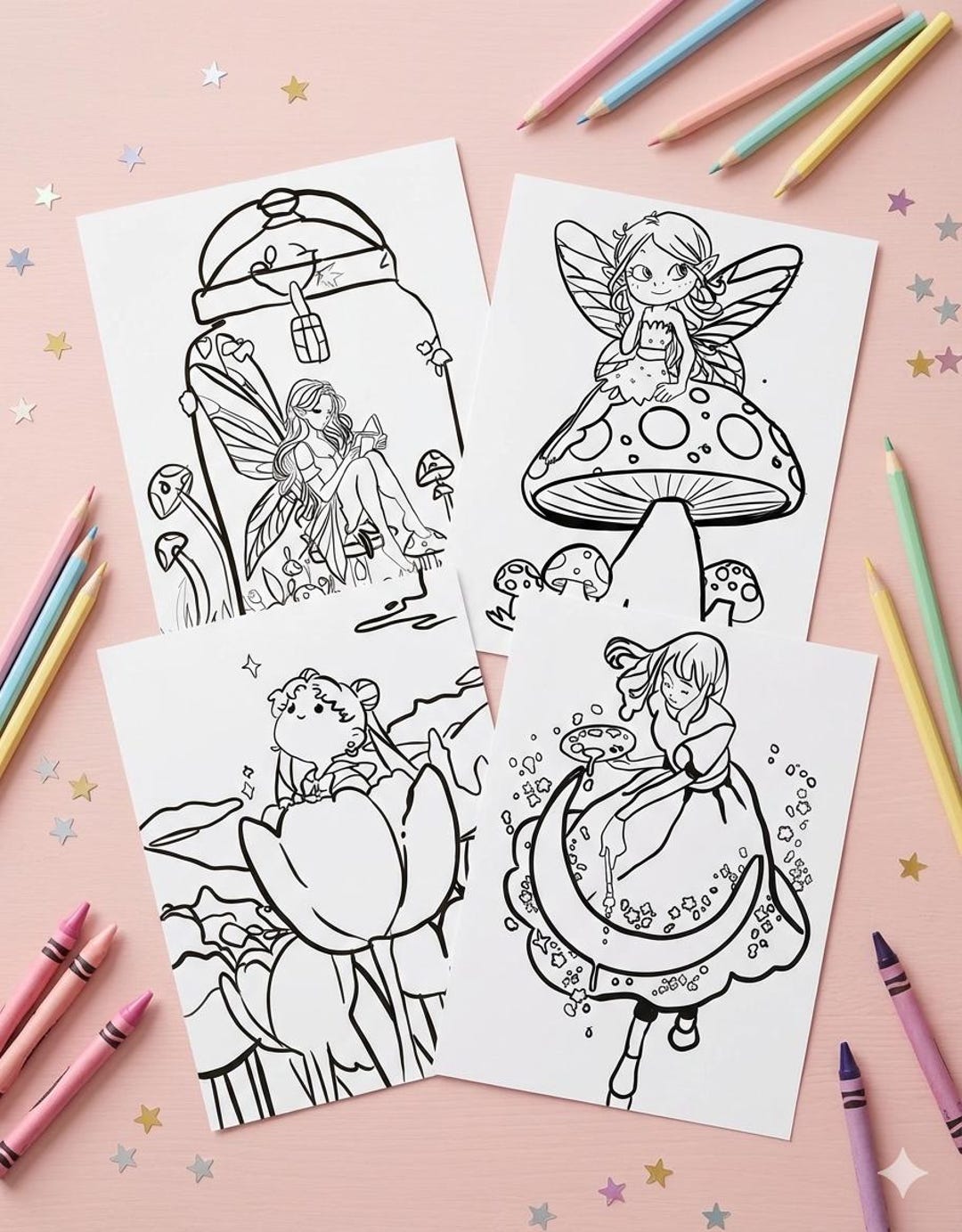 Fairy Coloring Pages Kids Printable, Enchanted Fantasy Sheets for Girls ...