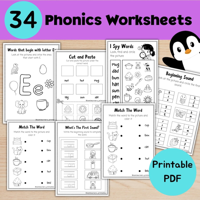 Phonics Worksheets | Preschool & Kindergarten CVC Words (PDF Download ...