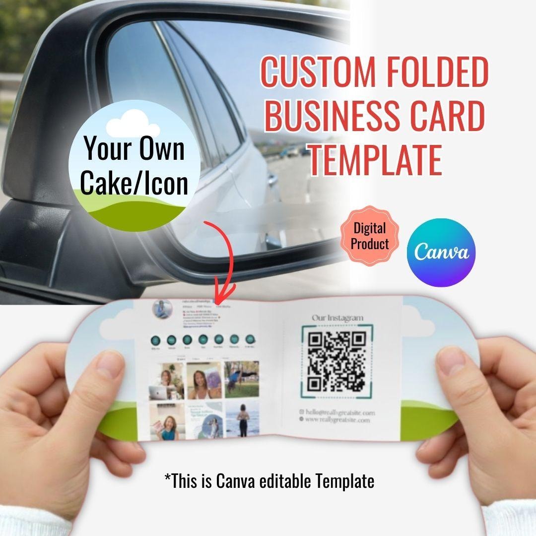 Custom Shape Folded Business Card Template | Canva Editable (digital ...