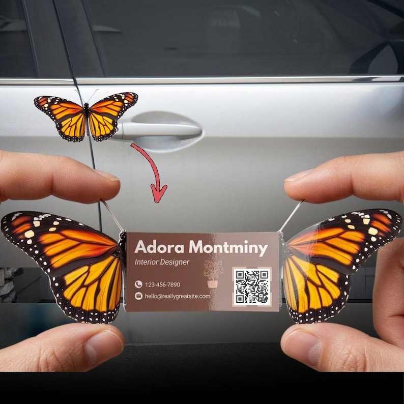 Butterfly Business Card Template | Die Cut Folded Design, QR Code ...