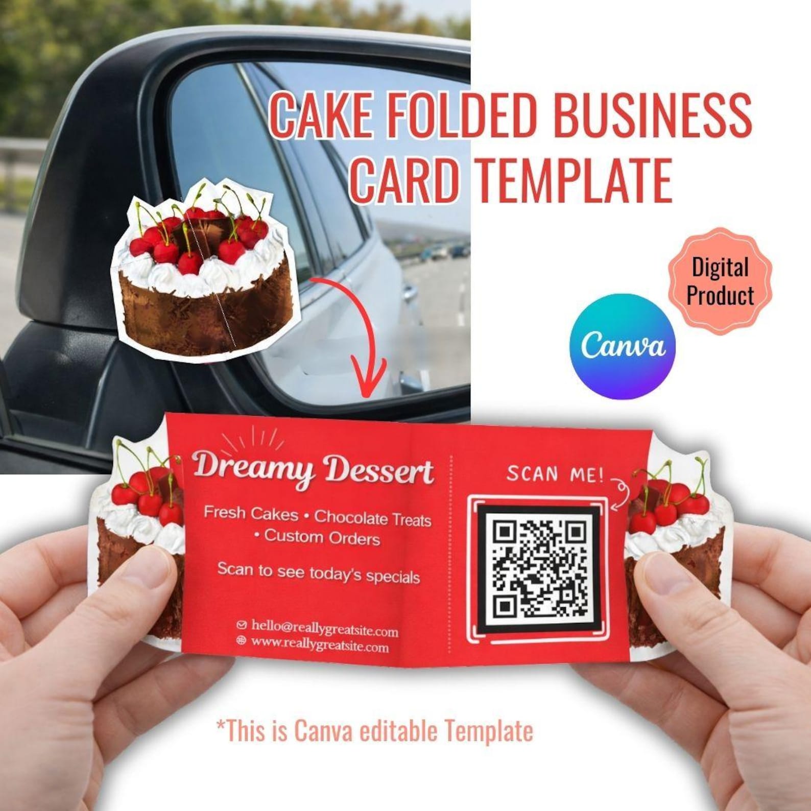 Cake Business Card Template | Folded Design, QR Code (digital Download ...