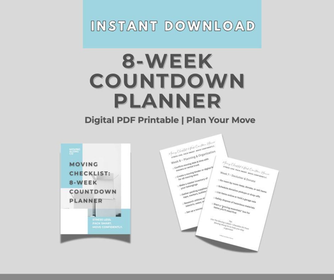 8-week Moving Countdown Planner | Digital PDF Printable | Moving ...