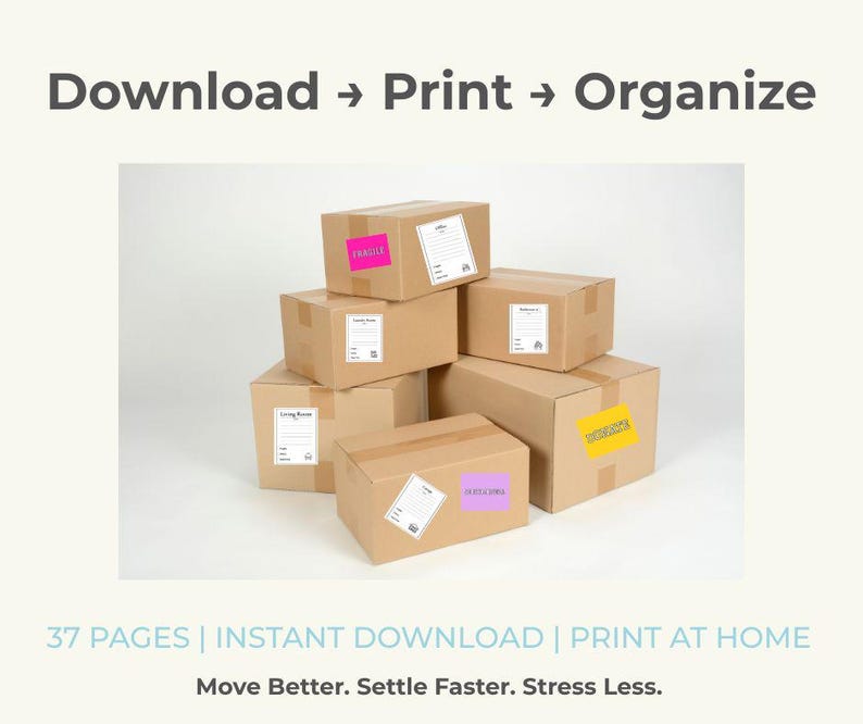 Color-coded Moving Labels & Box Organization System | Printable Moving ...