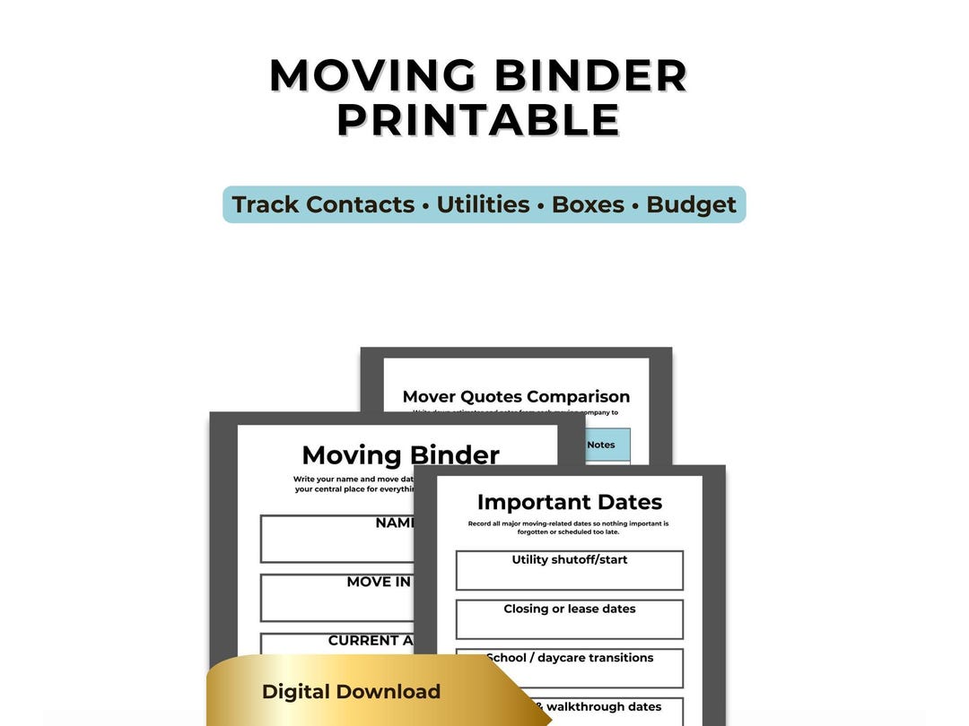 Moving Binder Printable | Moving Organization Planner | Track Contacts ...