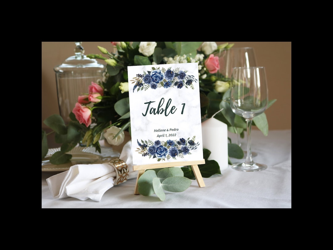 Blue Floral Wedding Table Numbers, Modern Minimalist (5x7 Printable ...