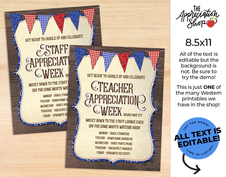 Western Teacher Appreciation Staff Flyer Thank You Printable - Etsy