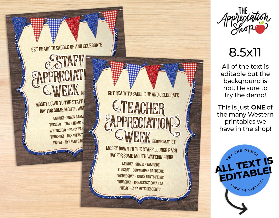 Western Teacher Appreciation Staff Flyer, Thank You Printable, Cowboy ...