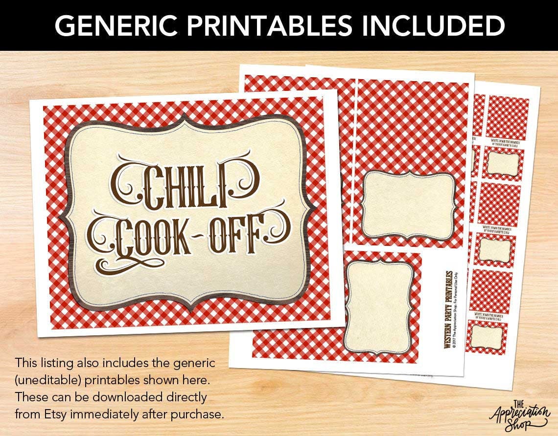 EDITABLE Chili Cook-off Printables Western Staff Appreciation and ...