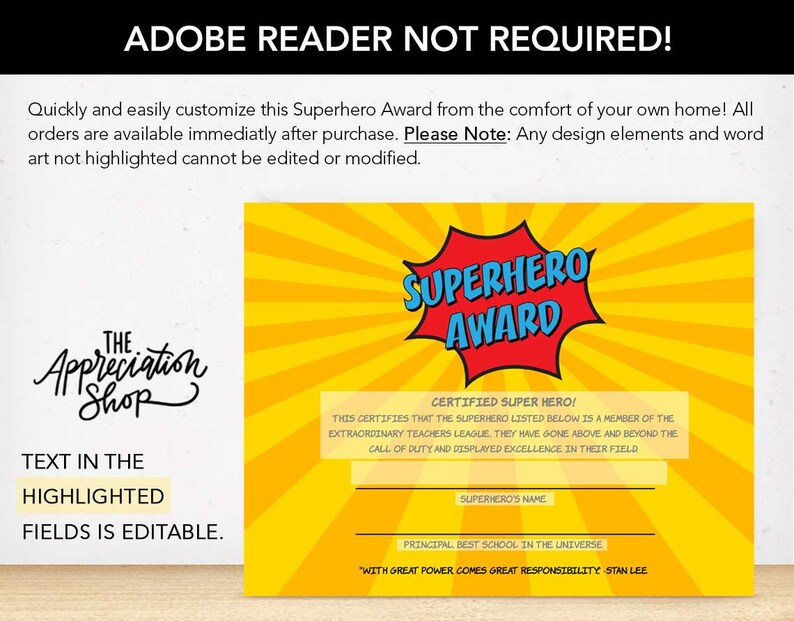 EDITABLE Superhero Award Teacher and Staff Appreciation Week Printables ...