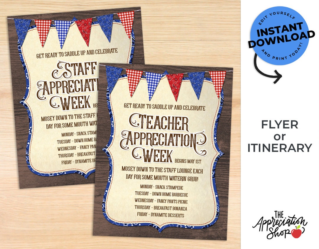 Western Teacher Appreciation Staff Flyer Thank You Printable - Etsy