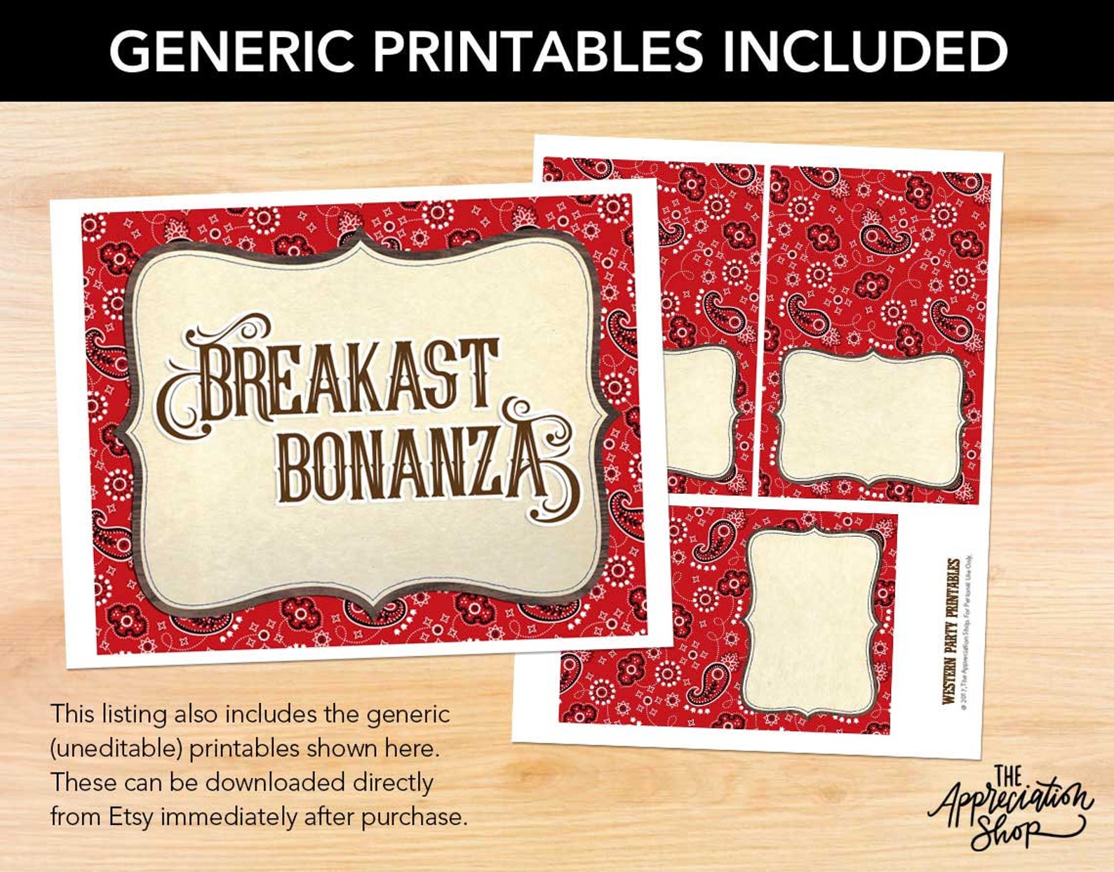 EDITABLE Breakfast Bonanza Printables Western Staff - Etsy