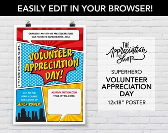 EDITABLE Volunteer Appreciation WEEK Superhero Promotional | Etsy
