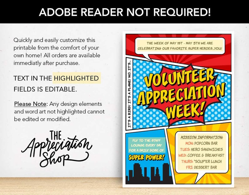 EDITABLE Volunteer Appreciation WEEK Superhero Promotional | Etsy