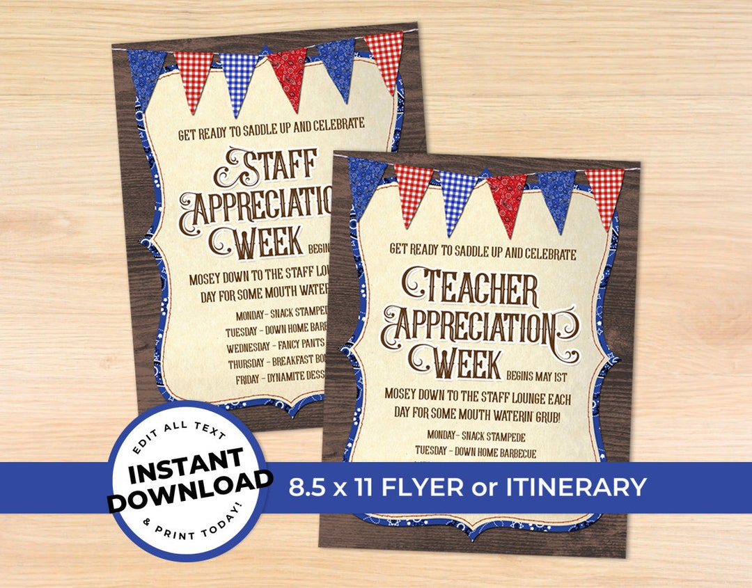 Western Teacher Appreciation Staff Flyer, Thank You Printable, Cowboy ...