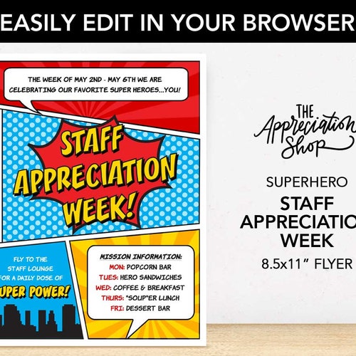 EDITABLE Superhero Award Teacher and Staff Appreciation Week - Etsy