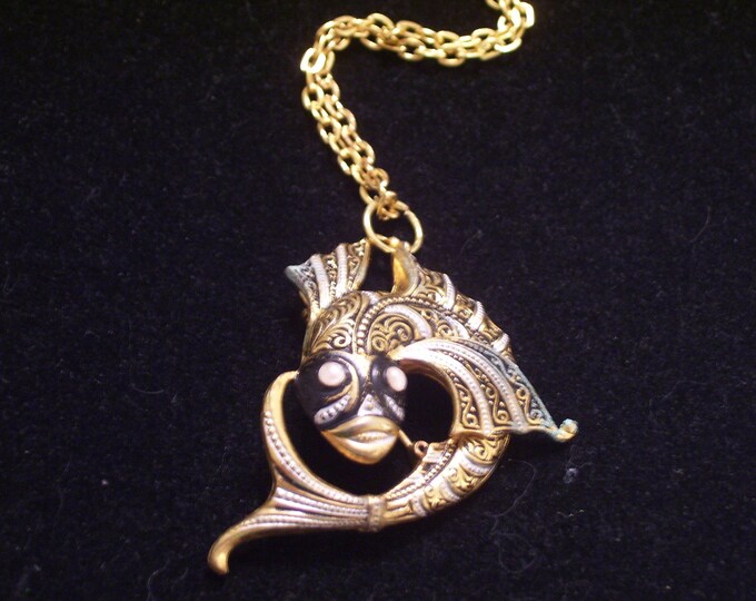 Vintage Damascene FISH Pin Pendant Necklace - Etsy