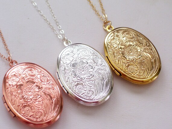 Floral Locket Rose Gold Filled Locket Necklace Sterling | Etsy