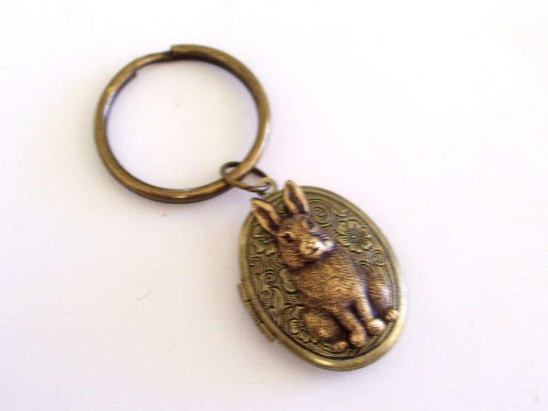 Rabbit Locket Keychain Brass Floral Locket Flower Locket - Etsy