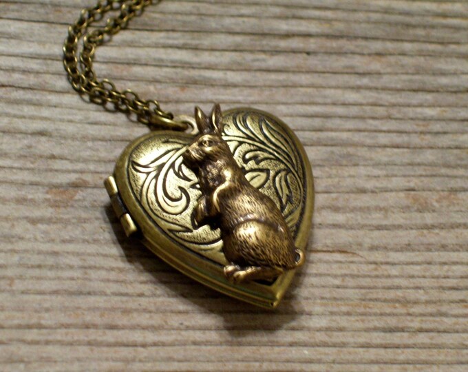 Floral Rabbit Locket, Art Nouveau Floral Heart Locket, Bunny Rabbit ...