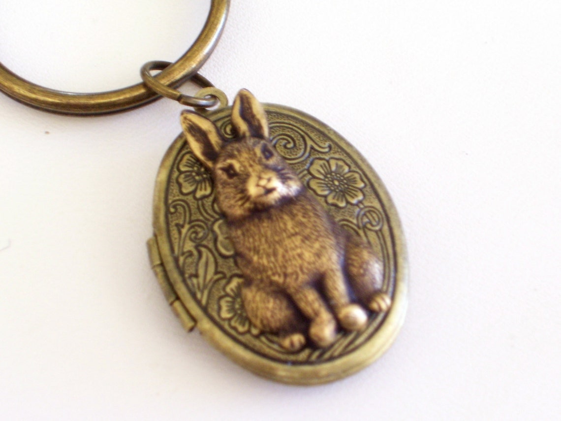 Rabbit Locket Keychain Brass Floral Locket Flower Locket - Etsy