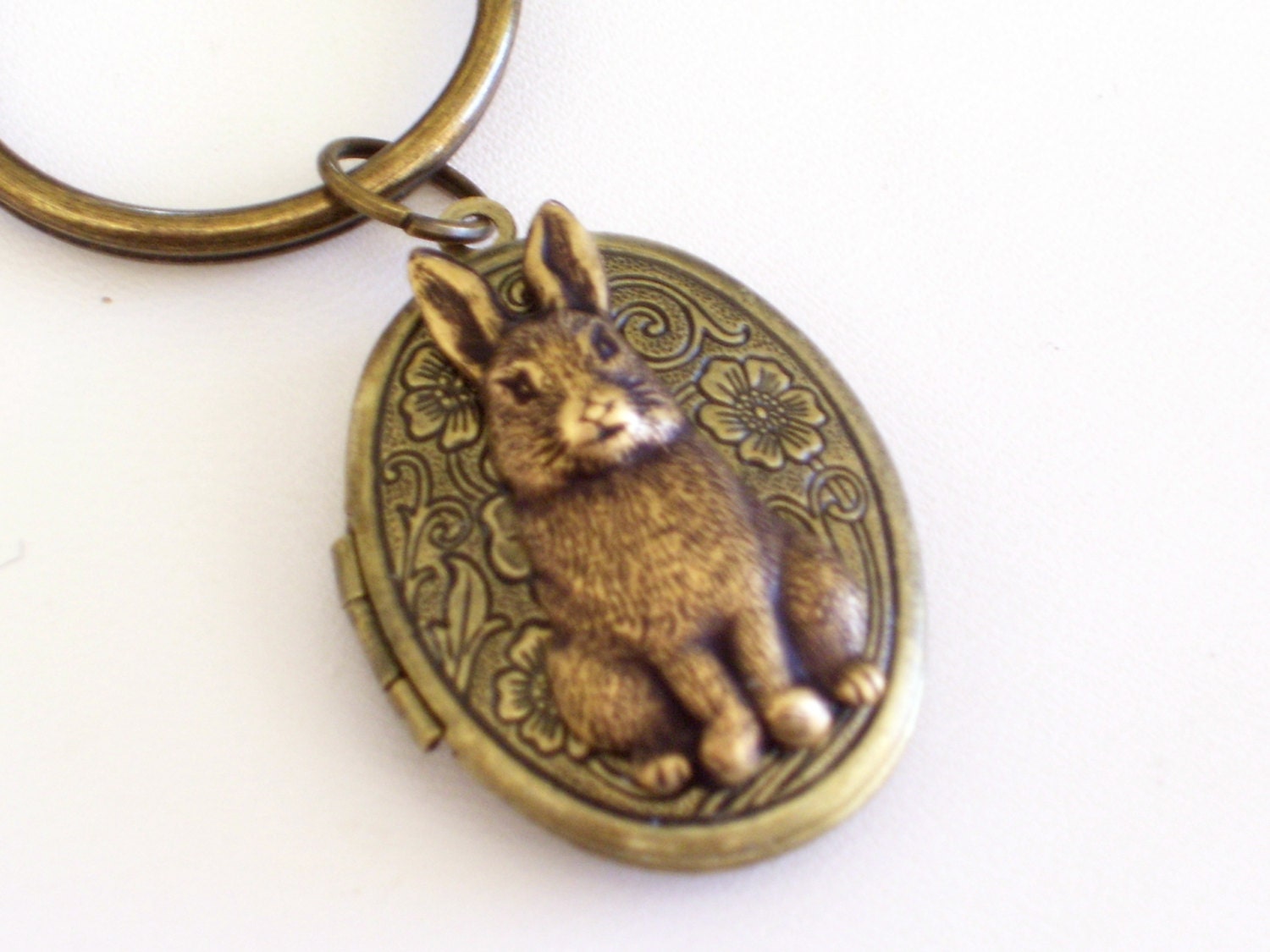 Rabbit Locket Keychain Brass Floral Locket Flower Locket - Etsy