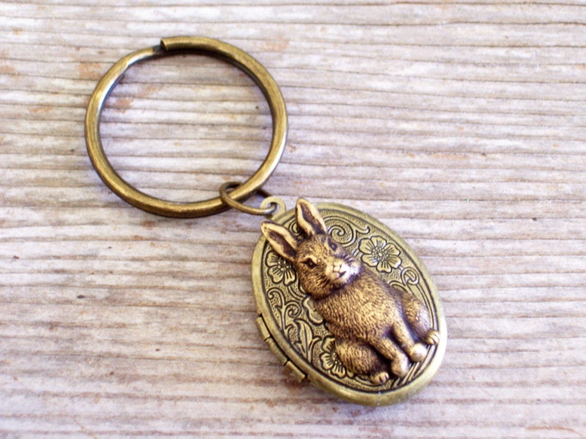 Rabbit Locket Keychain Brass Floral Locket Flower Locket - Etsy