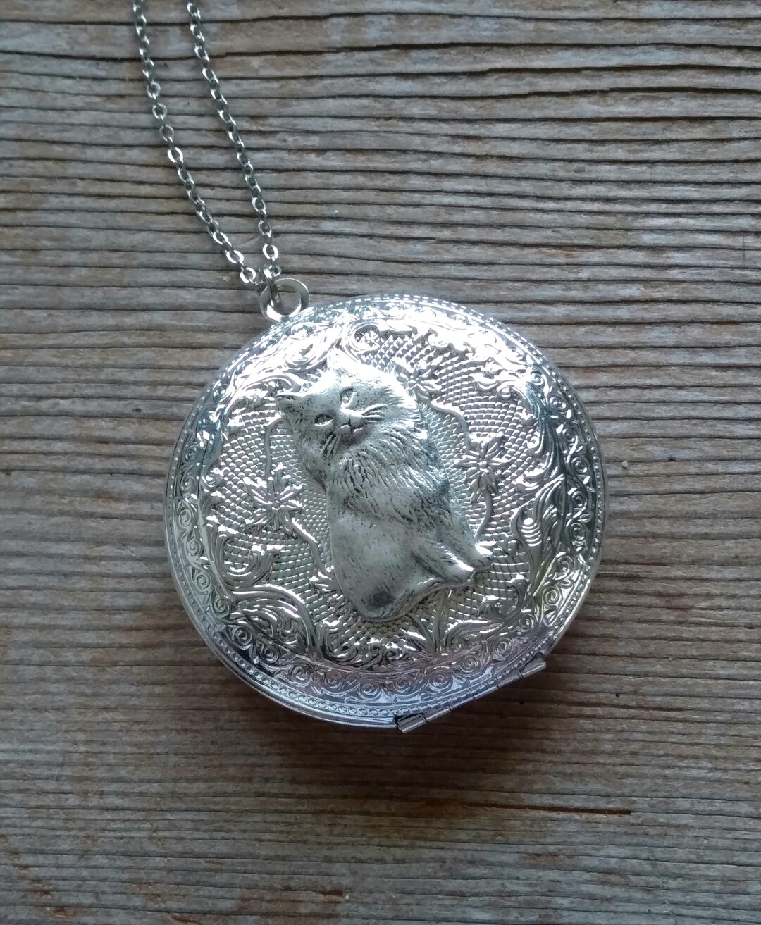 Huge Silver Cat Locket, Art Nouveau Locket, Embossed Victorian Cat ...