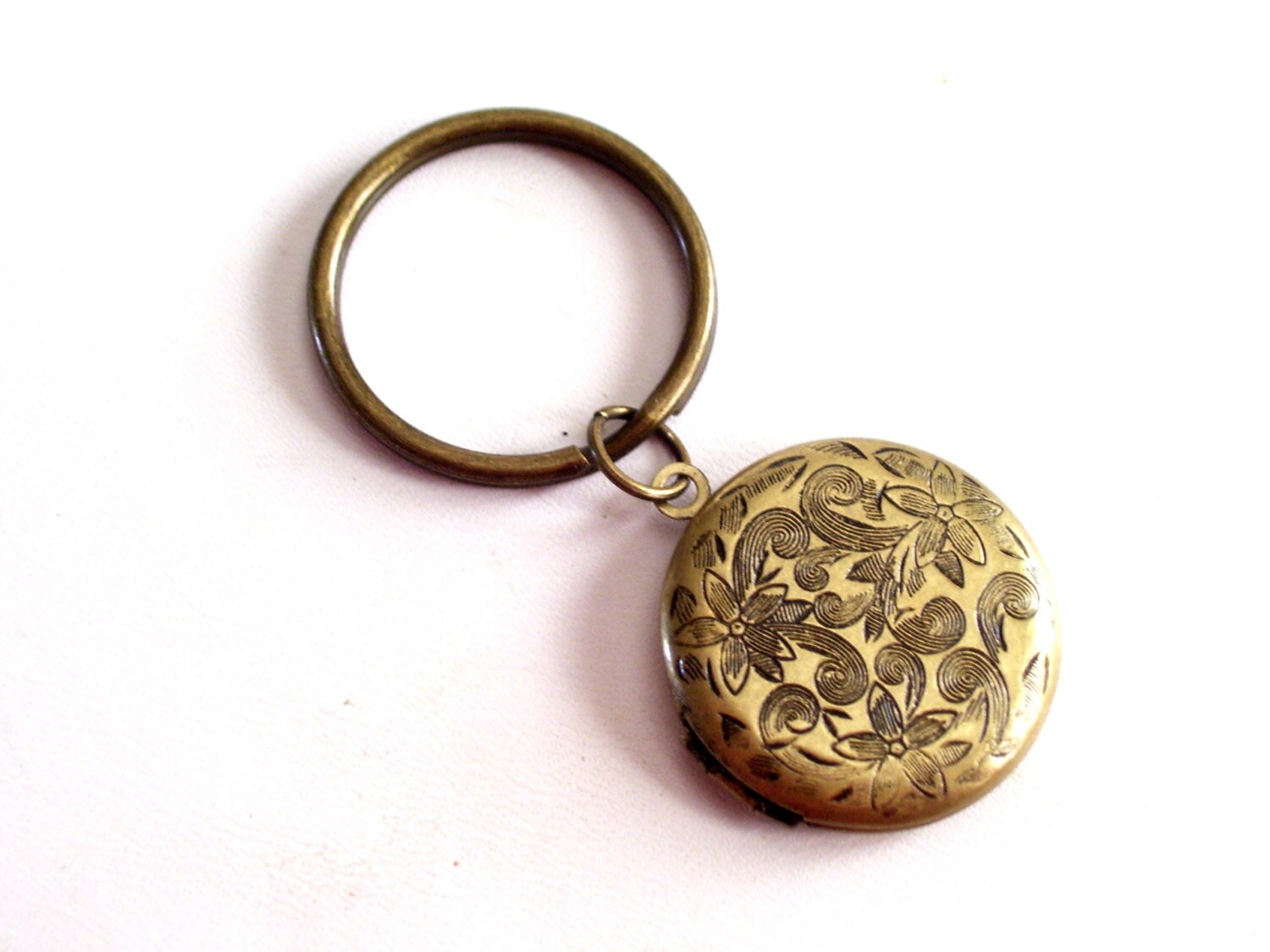 Embossed Floral Locket Keychain Antiqued Brass Locket Key | Etsy