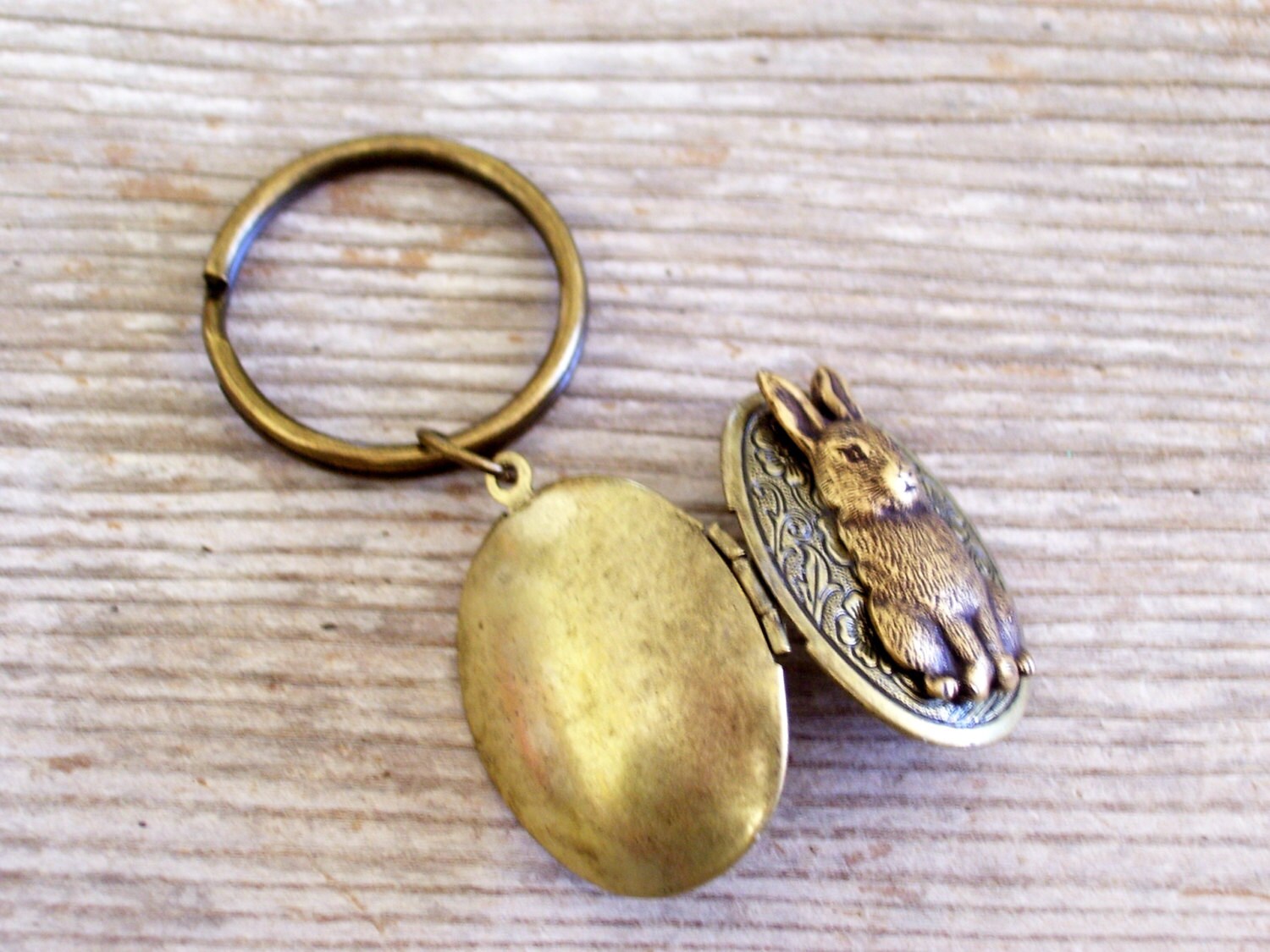Rabbit Locket Keychain Brass Floral Locket Flower Locket - Etsy