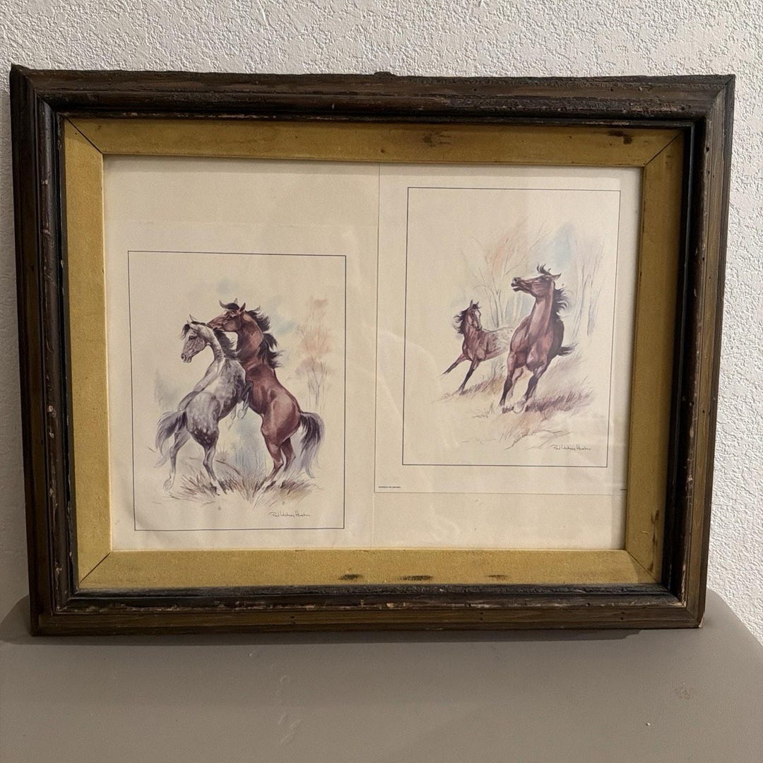 Vintage Framed Western Paul Whitney Horse Prints Art Rustic Decor 12 X ...