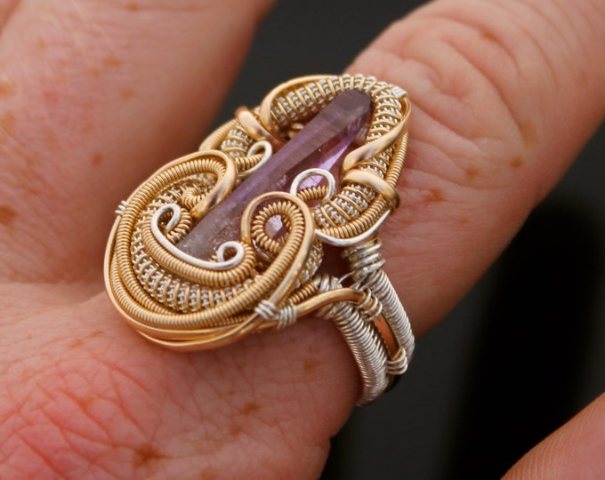 Size 10.5 / Gangster Ring / Amethyst / Statement Wire Wrapped Jewelry ...