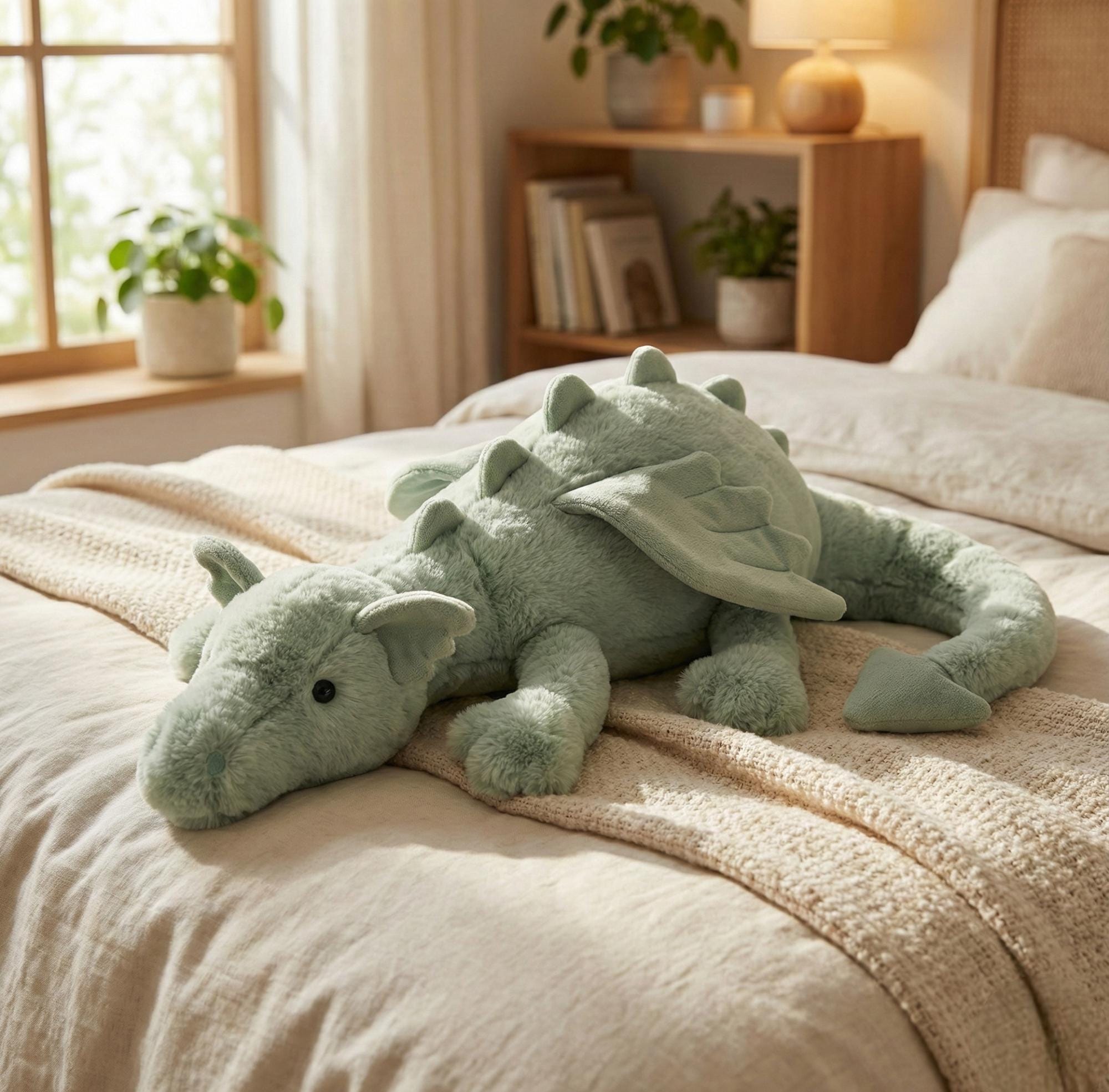 Long Green Dragon Plush Toy With Wings – Soft Stuffed Dragon Pillow ...