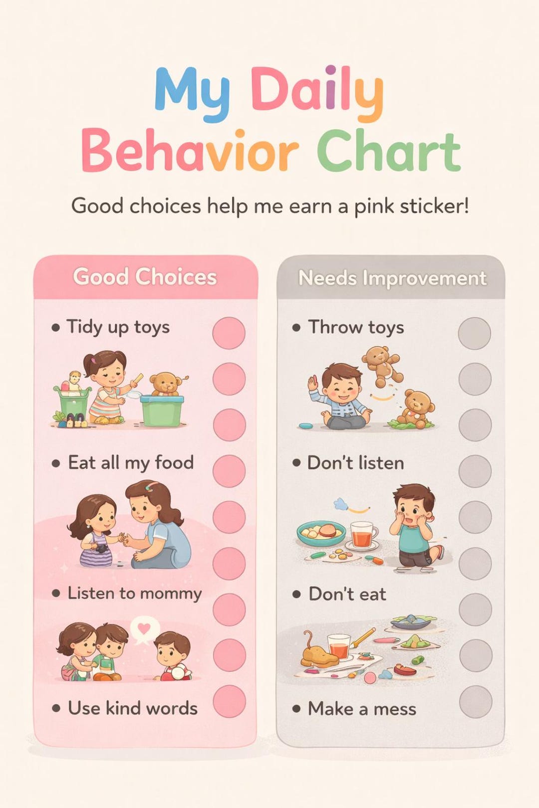 Toddler Behavior Chart Printable | Ages 2-4, Reward Stickers (PDF) - Etsy