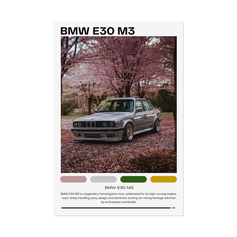 BMW E30 M3 Poster Rolled Posters | Vintage Car Photography, Cherry ...
