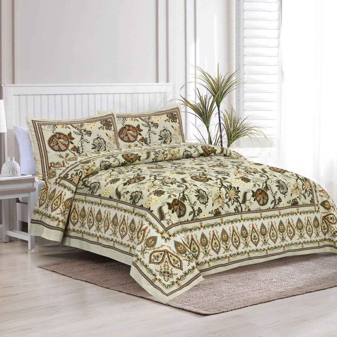 Hand Block Print Cotton Bed Sheet: Flat Sheet (100"x108")king Size - Etsy