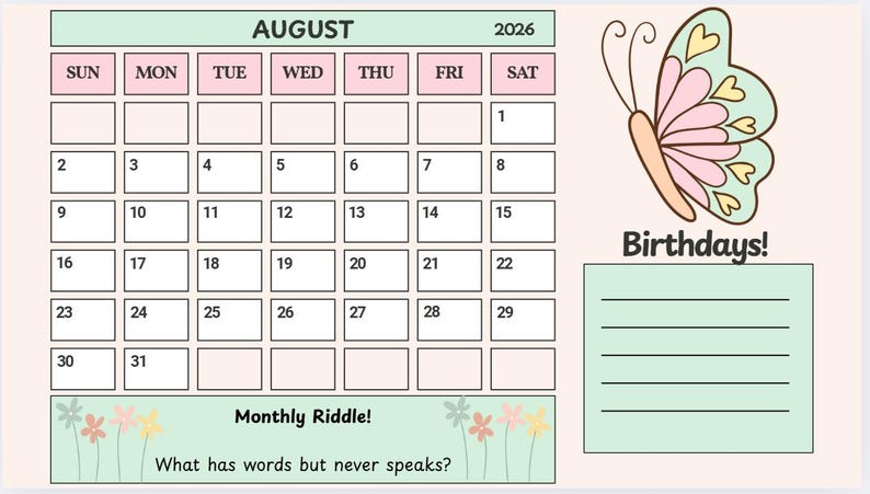 Classroom Calendar 2026 With Riddles! - Etsy Australia