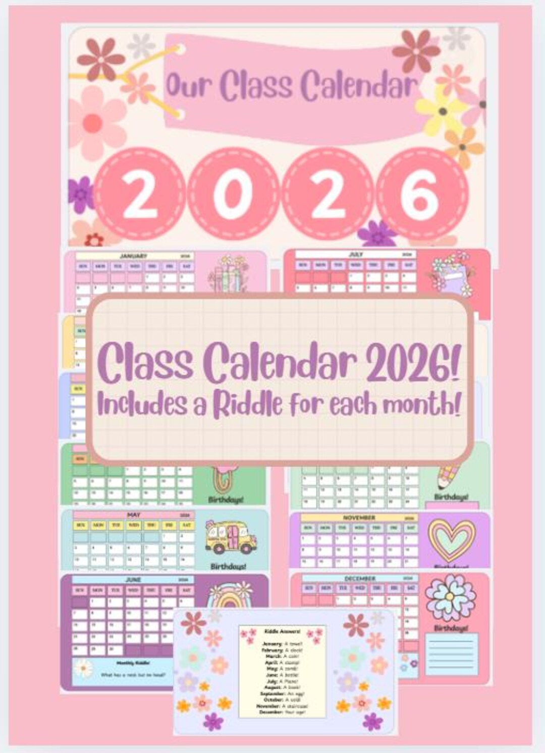 Classroom Calendar 2026 With Riddles! - Etsy Australia
