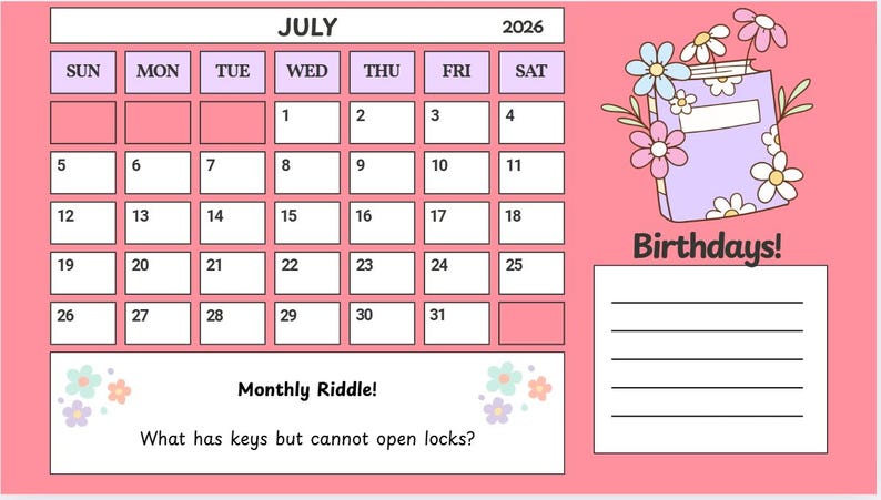 Classroom Calendar 2026 With Riddles! - Etsy Australia