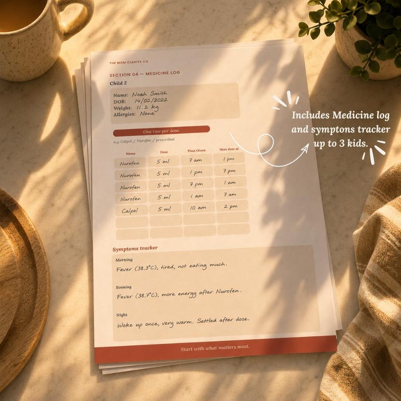 Kids Sick Day Survival Sheet | Printable Medicine Log for up to 3 ...