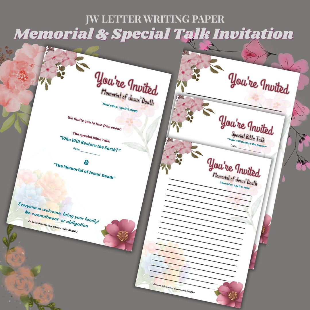 2026 Memorial Invitation – Floral JW Letter Writing Paper (printable ...