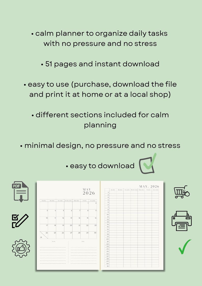 Minimal Calm Planner - Printable PDF – for Tasks Appointments and Notes ...