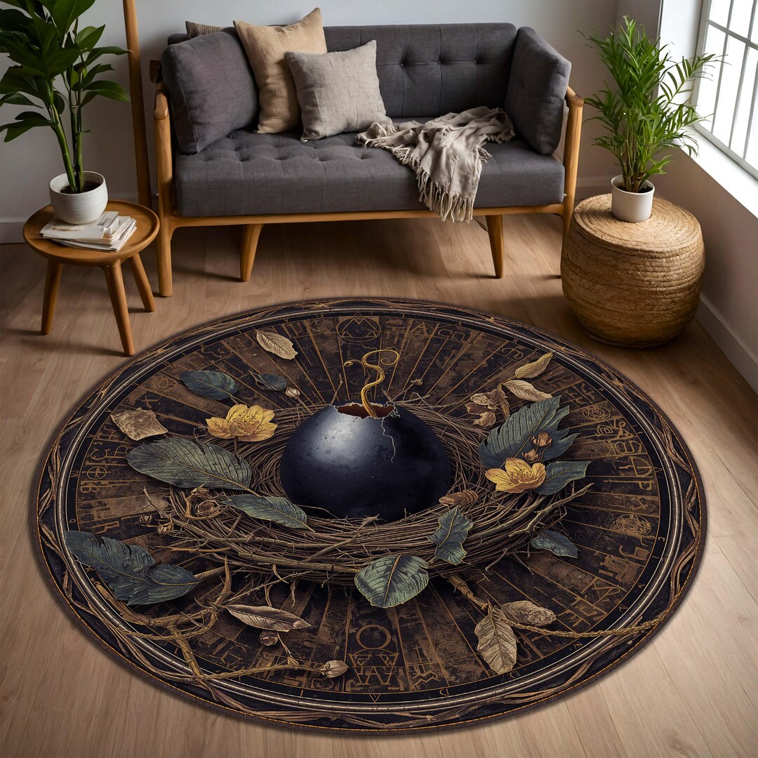 Mystical Alchemy Round Rug, Dark Academia Occult Floor Mat, Black Egg ...