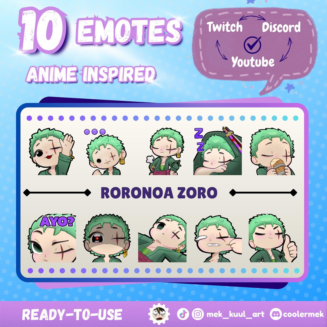 10 Emotes Packs Zoro Inspired | for Streamer and Content Creator ...